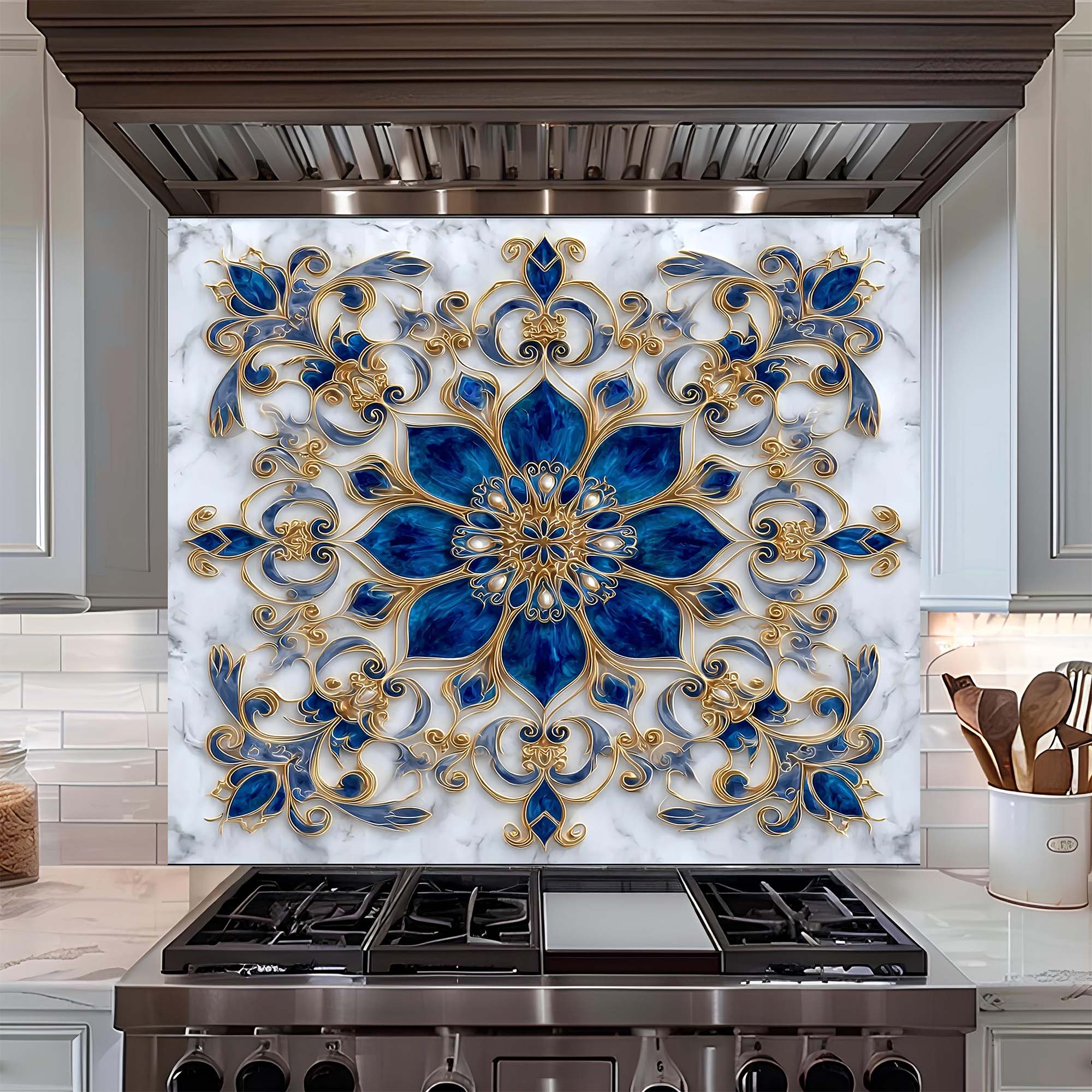 Custom Kitchen Backsplash – Royal Sapphire Tempered Glass Backsplash ...