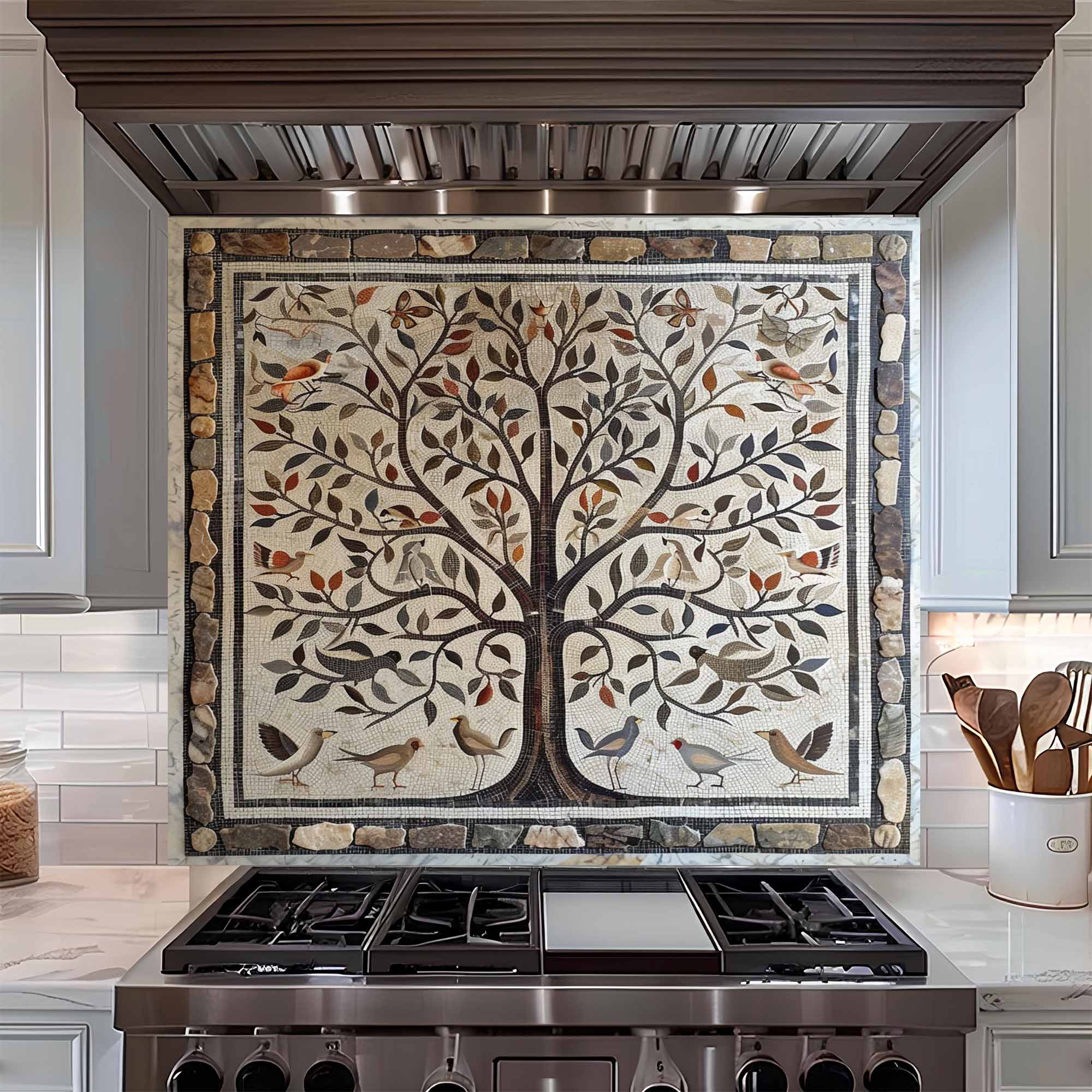 Bird Harmony Glass Backsplash – Tree of Life Kitchen Backsplash – Glass ...