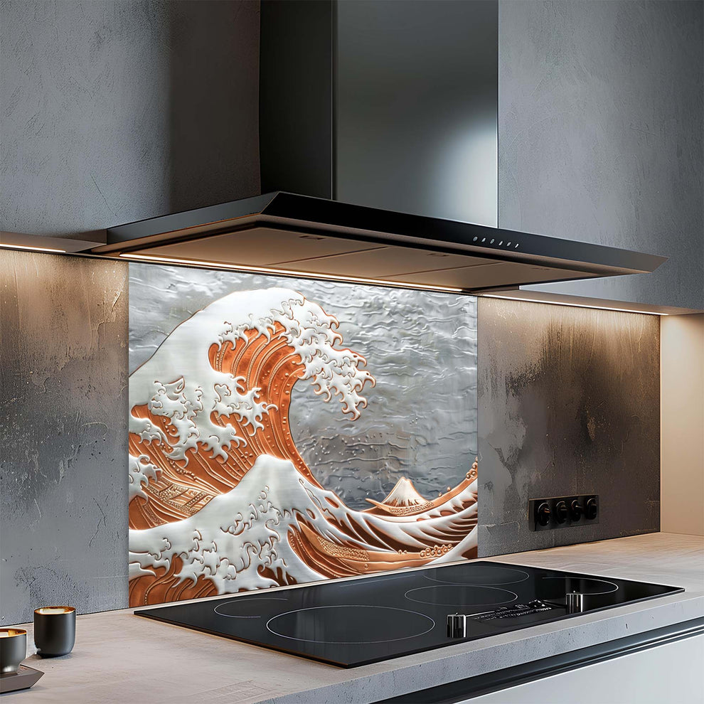 Rising Wave Glass Backsplash – Japanese Style Kitchen Splashback ...
