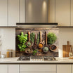 Herbal Harmony – Tempered Glass Backsplash for Kitchen Stove – Glass ...