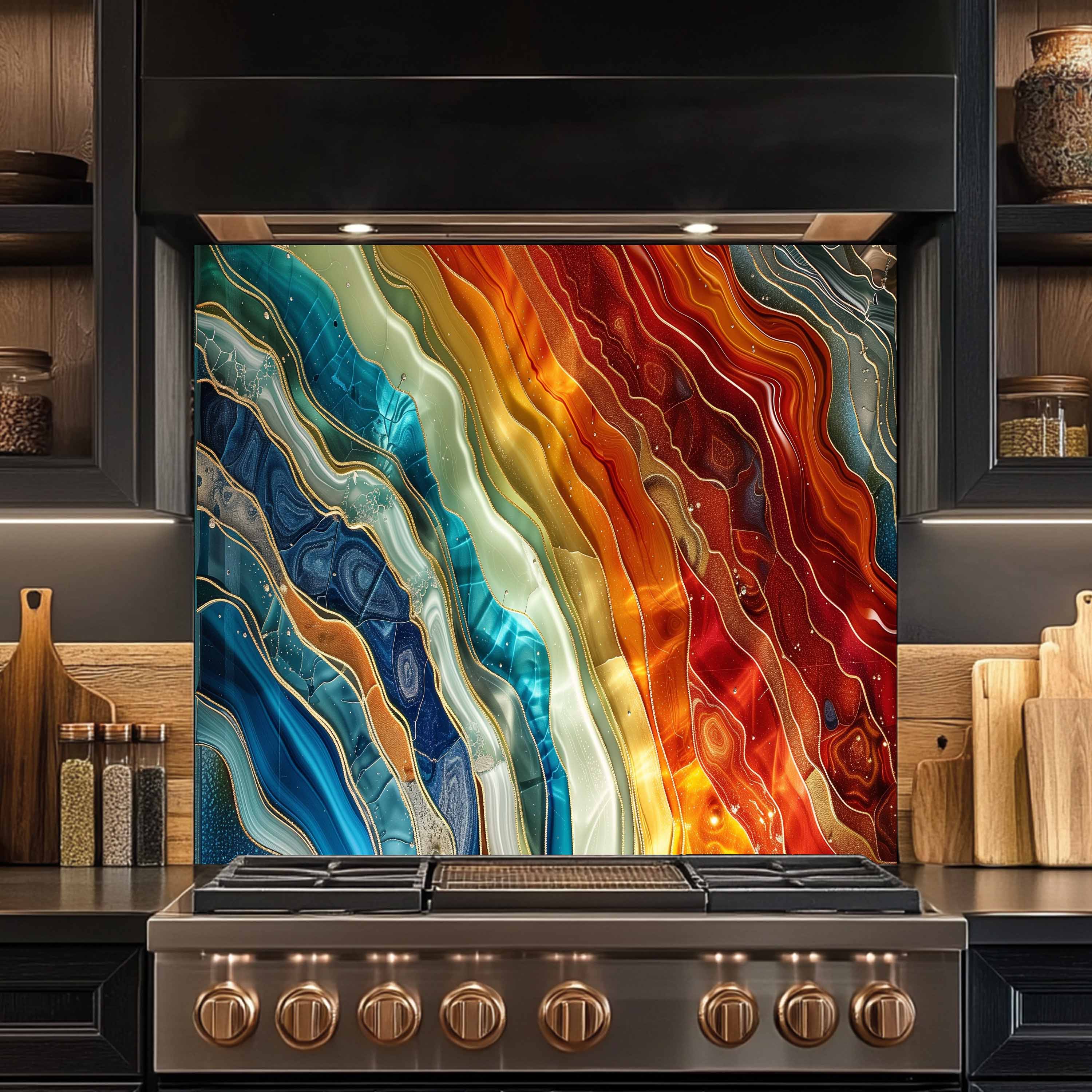 Tempered Glass Backsplash – Lava & Ocean Waves | Kitchen Splashback ...