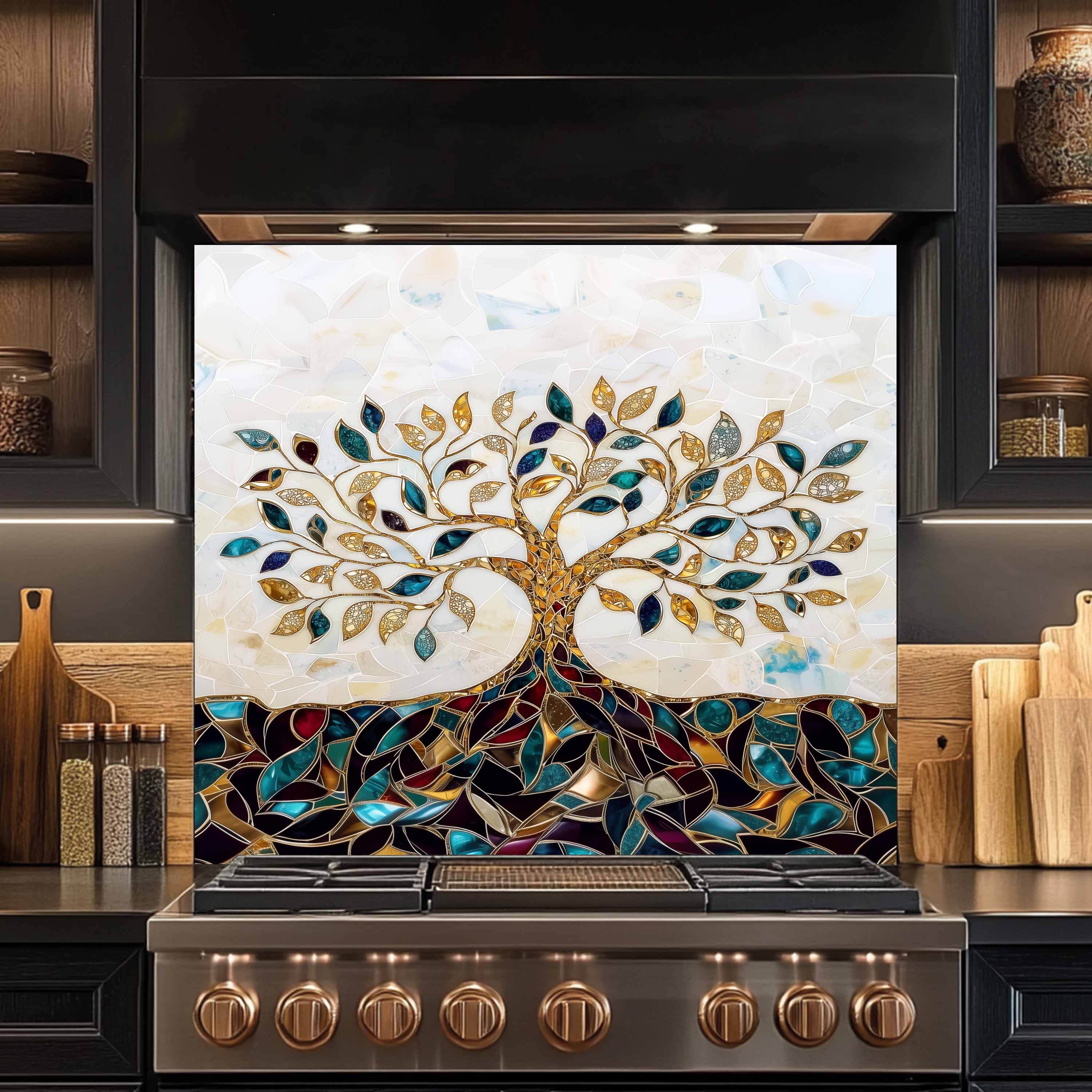 Custom Kitchen Backsplash – Bronze Harmony Glass Stove Backsplash ...
