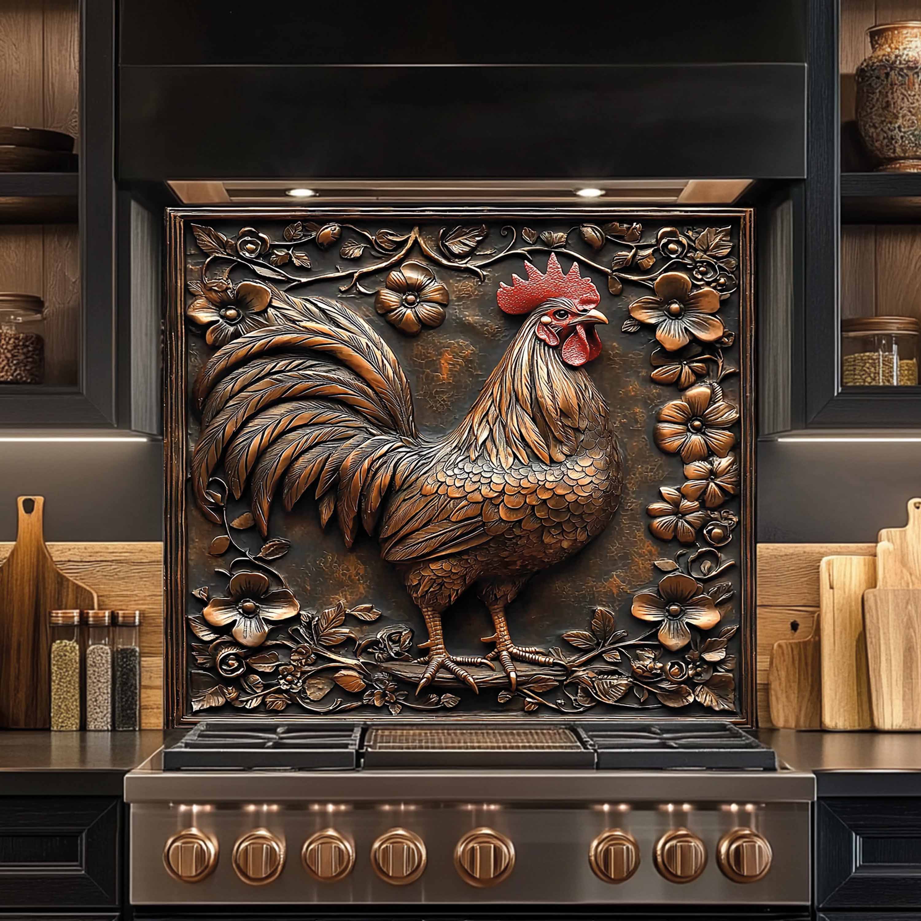 Copper Look Heart Tempered Glass Backsplash Floral Kitchen Backsplash ...