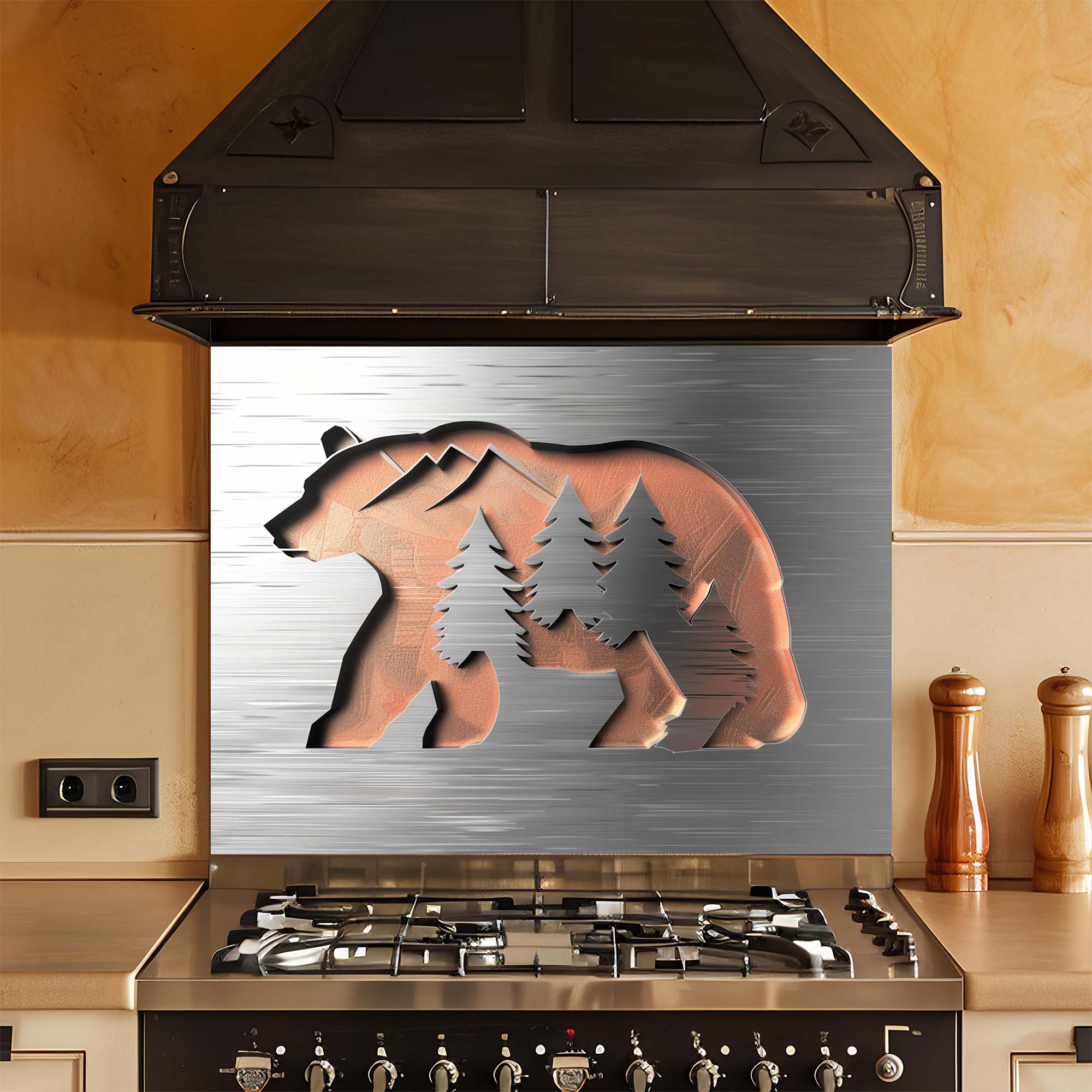 Northern Bear Glass Backsplash – Rustic Wildlife Kitchen Splashback ...