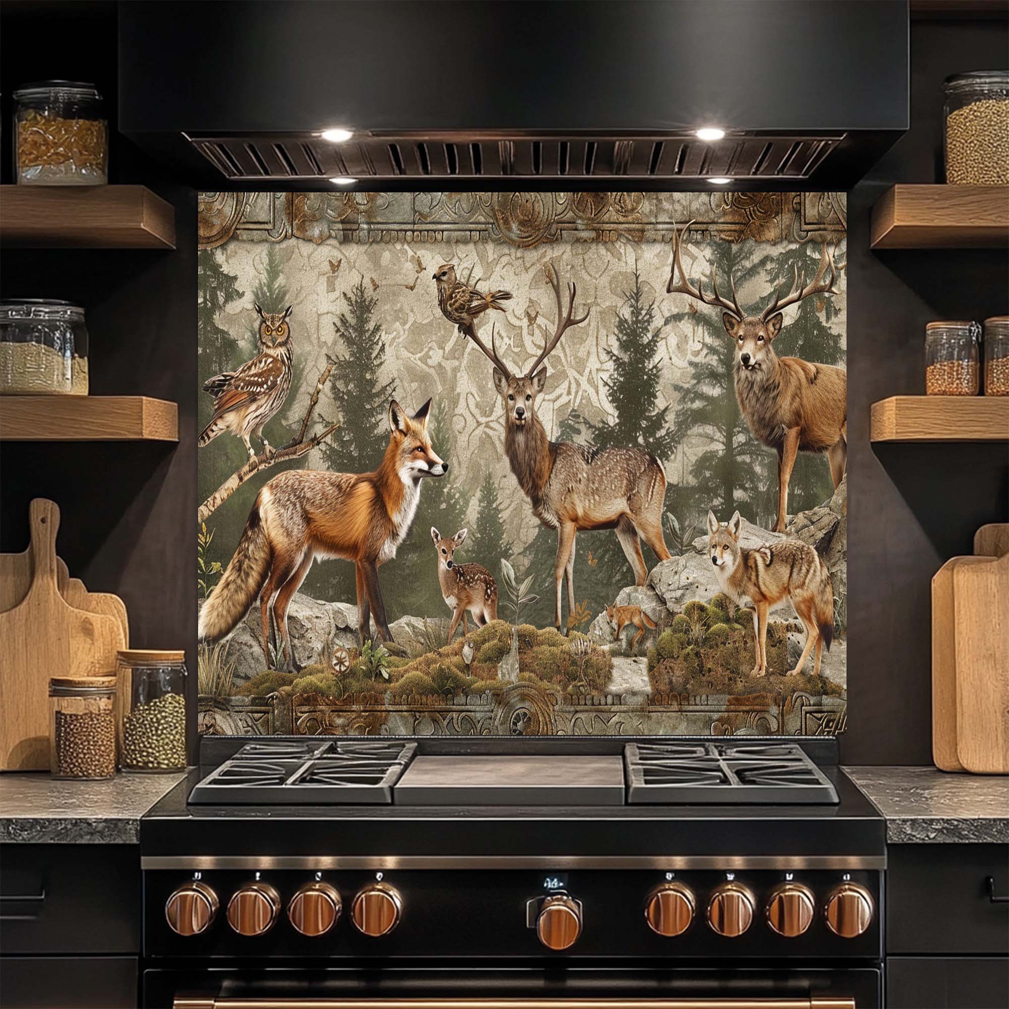 Forest Council – Tempered Glass Kitchen Backsplash with Animals