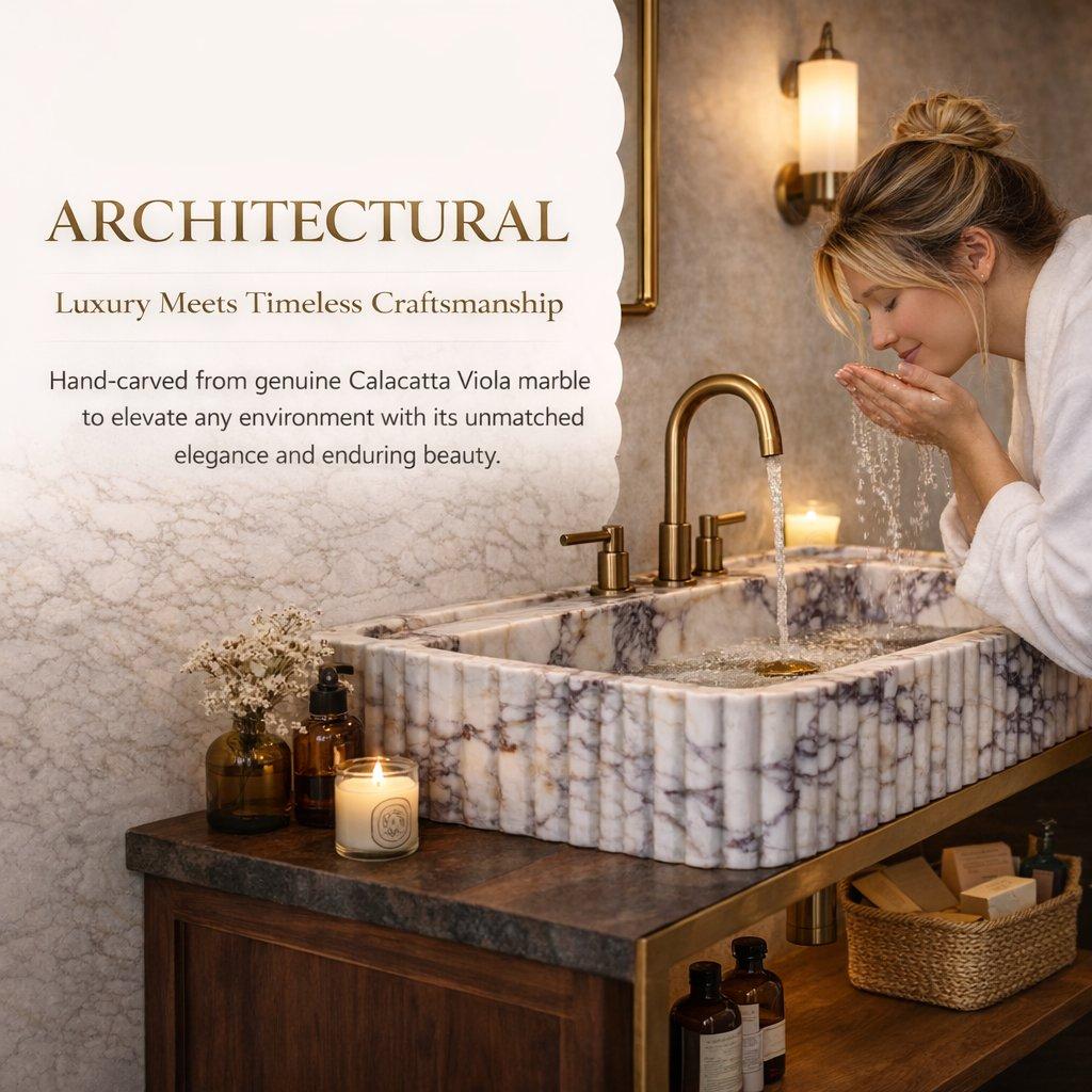 Calacatta Viola Marble Sink | Hand-Carved, Custom Size – Glass Kitchen ...