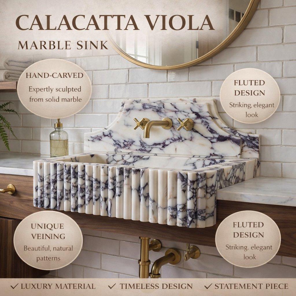 Calacatta Viola Marble Sink with Backsplash | Hand-Carved Sink, Elyese ...
